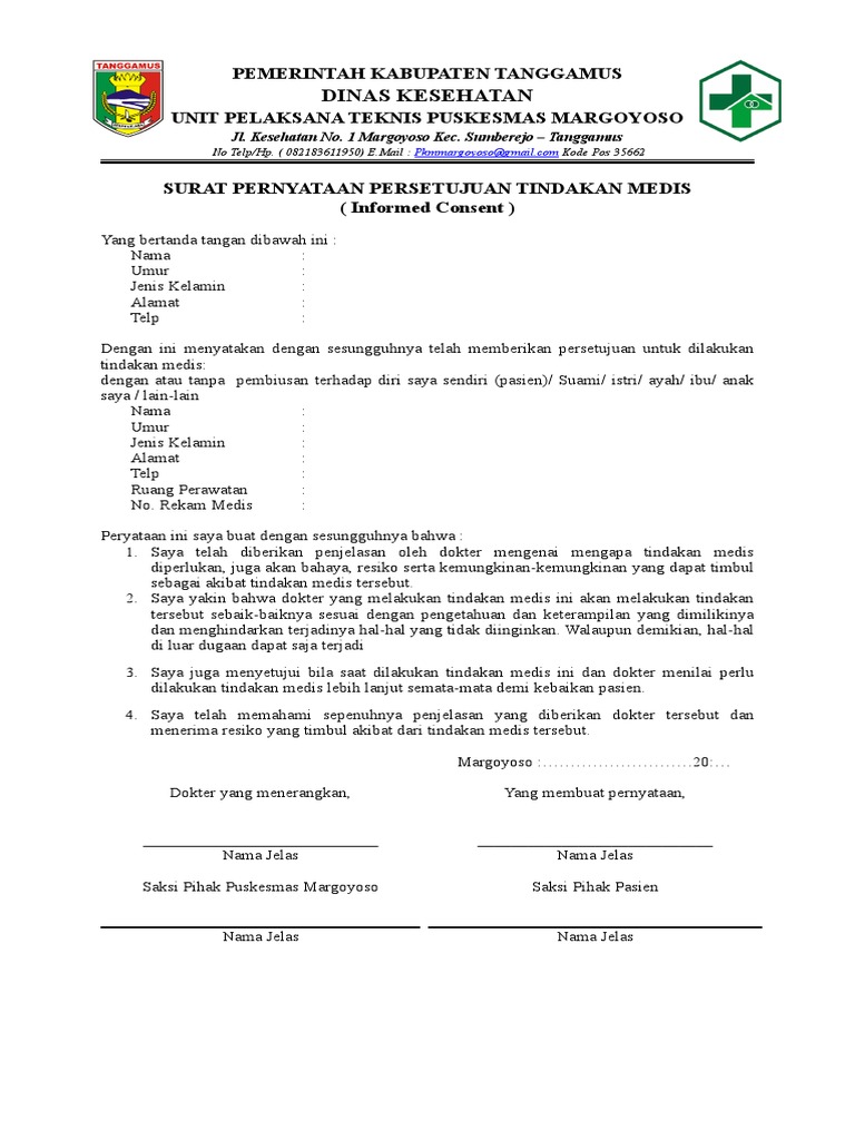 Surat Pernyataan Persetujuan Tindakan Medis | PDF