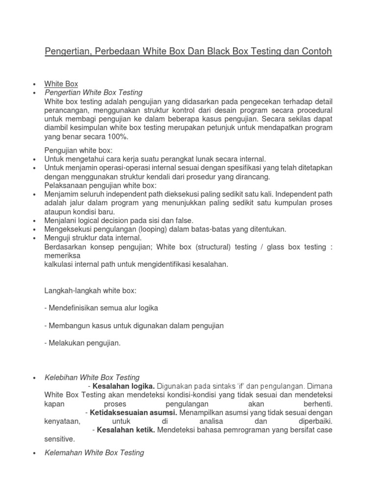 Pengertian, Perbedaan White Box Dan Black Box Testing Dan Contoh | PDF ...