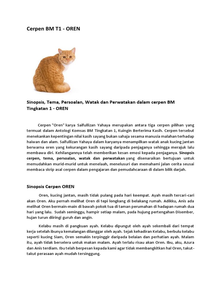 Cerpen Oren BM T1 | PDF | Fiksi Misteri, Thriller, & Kejahatan | Puisi