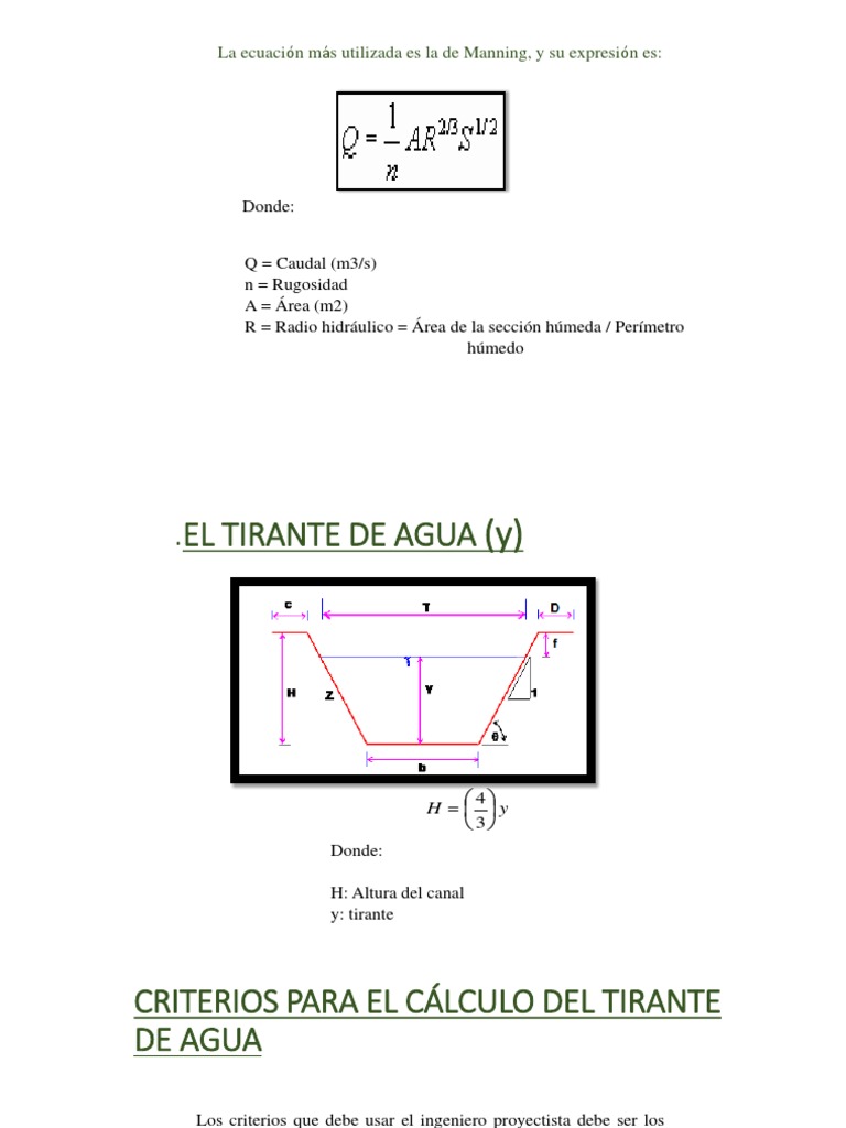Formula - De.manning.y Consideraciones - De.diseño PDF | PDF ...