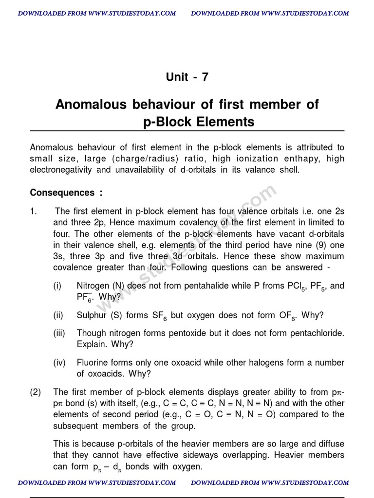 CBSE Class 12 Chemistry Notes and Questions For The P Block Elements ...