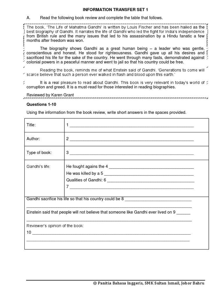 Information Transfer Set 1: © Panitia Bahasa Inggeris, SMK Sultan ...