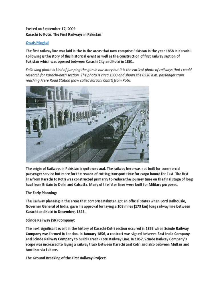 Karachi To Kotri - The First Railways in Pakistan | PDF | Karachi ...
