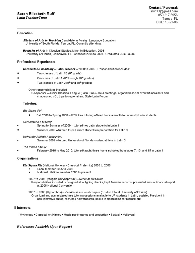 Sarah Ruff Resume | PDF | Students | Academia