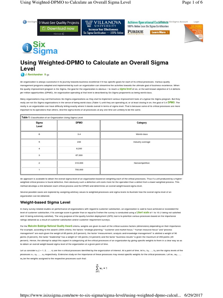 Weighted-DPMO for Sigma Calculation | PDF | Six Sigma | Customer ...