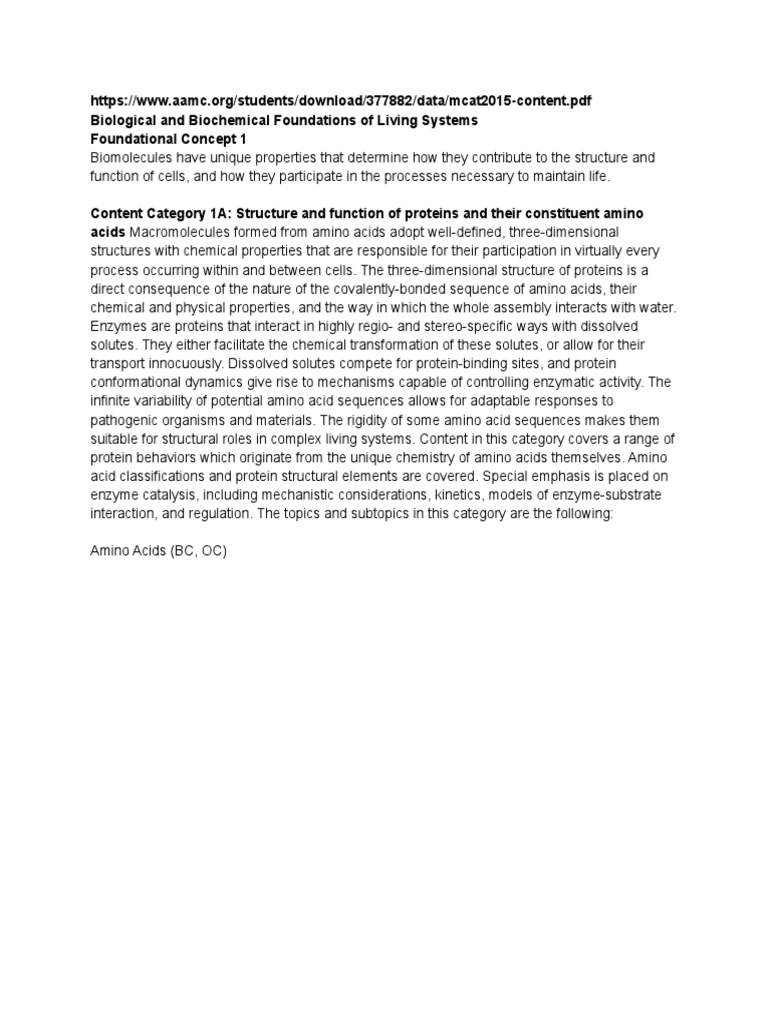 MCAT 2015: Protein Structure & Function | PDF | Dna Replication ...