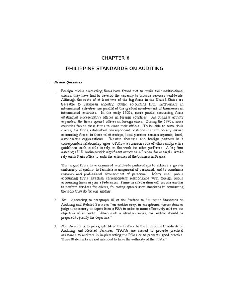 Philippine Standards On Auditing: Review Questions | PDF | Audit | Accounting