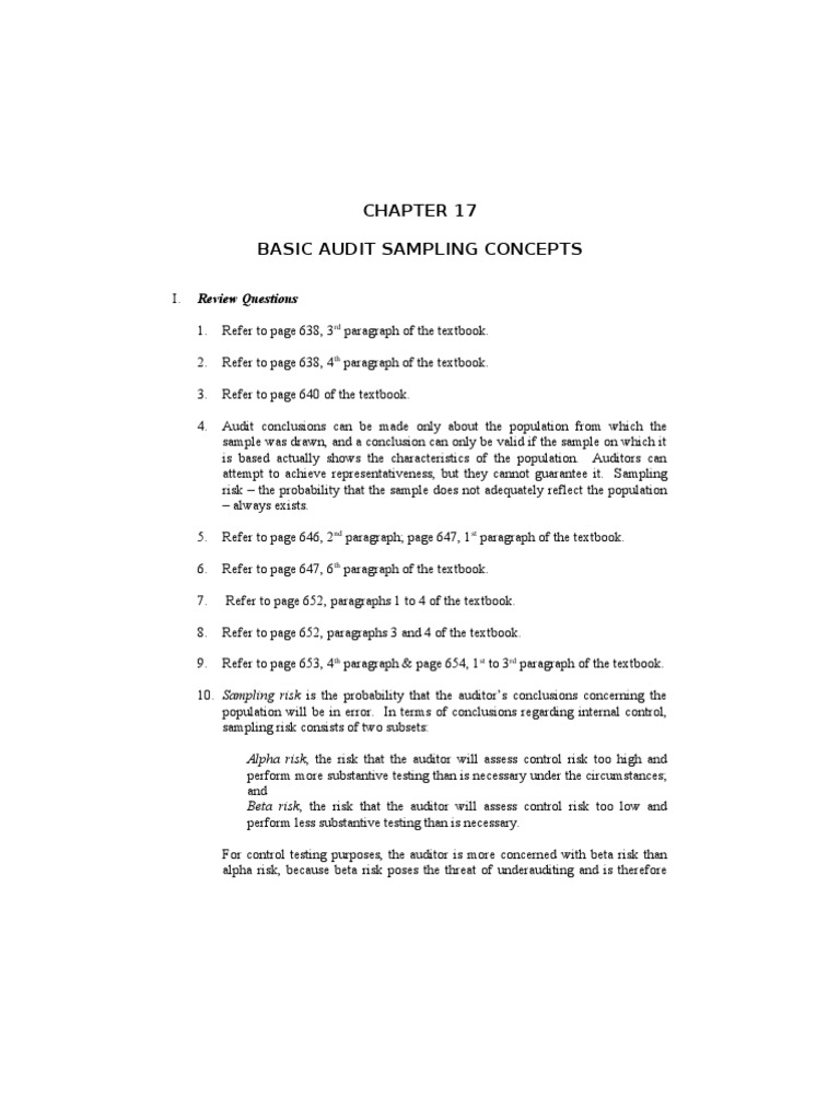 Basic Audit Sampling Concepts: Review Questions | PDF