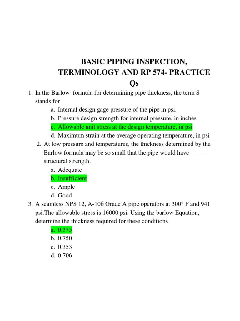 11.API 574 Practive Qns | PDF | Pipe (Fluid Conveyance) | Valve