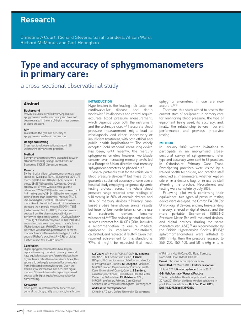 Type and Accuracy of Sphygmomanometers in Primary Care:: Research ...