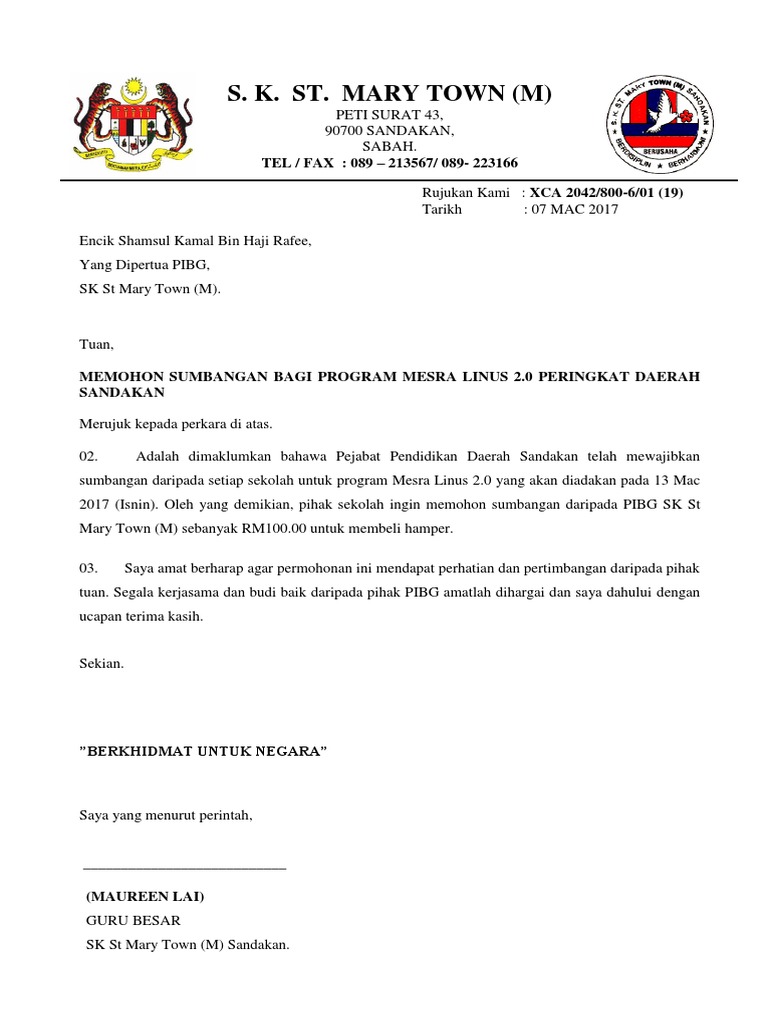 Surat Memohon Sumbangan Pibg Utk Hamper | PDF