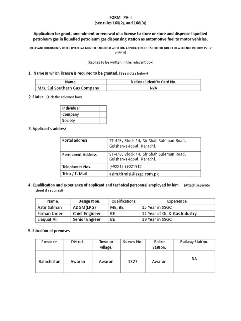 Form PV-I | PDF | Liquefied Petroleum Gas | Petroleum