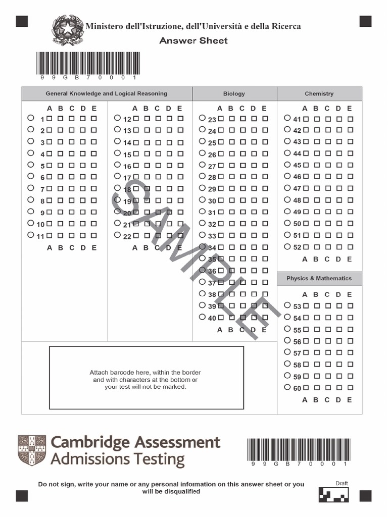 Imat Answer Sheet Sample PDF