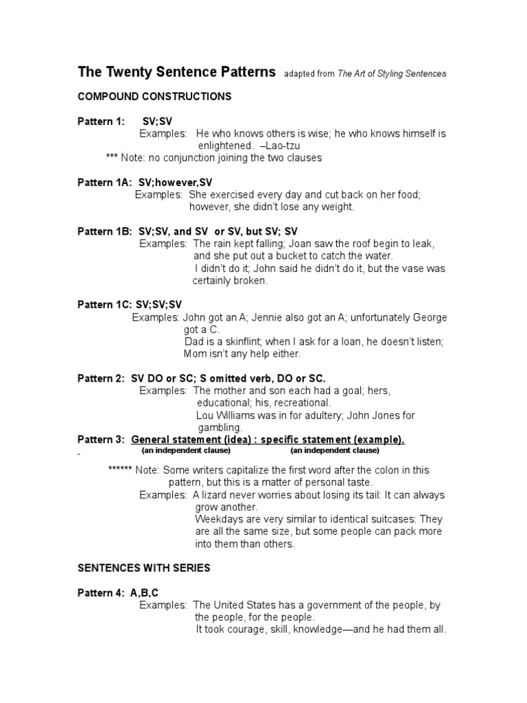 Art of Styling Sentences - 20 Patterns | PDF | Verb | Sentence ...