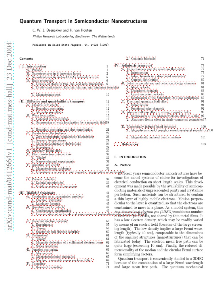 Quantum Transport in Semiconductor Nanostructures PDF | PDF | Field ...