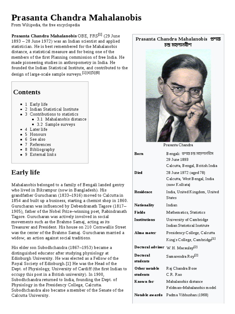 P C Mahalanobis | PDF | Science