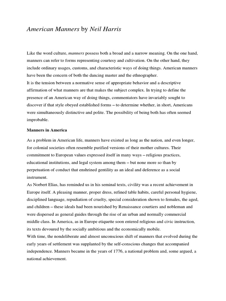 American Manners: History and Impact | PDF | Etiquette | The United States