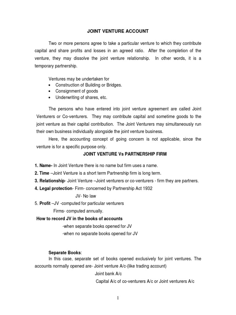 Joint Venture Accounting PDF | PDF | Joint Venture | Partnership