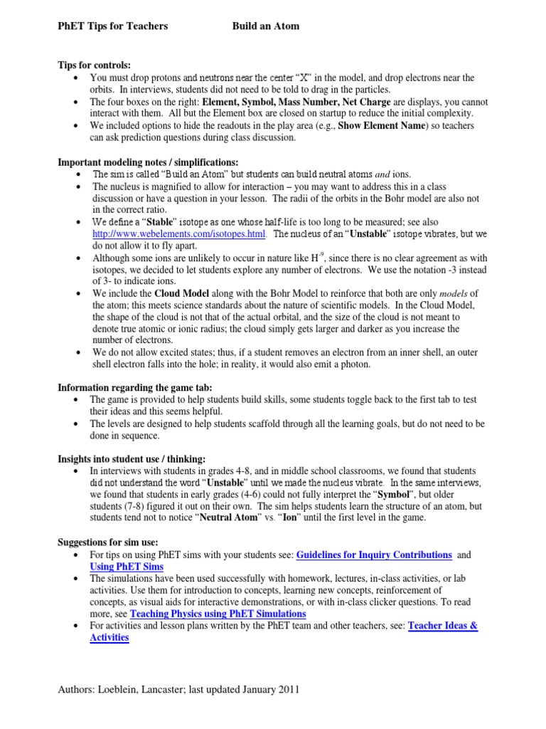 Build An Atom Guide | PDF | Isotope | Atoms
