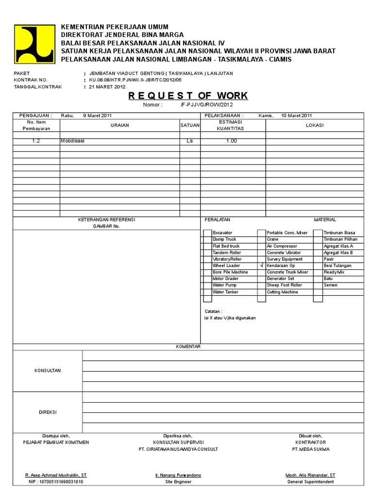 Request of Work Fisik | PDF