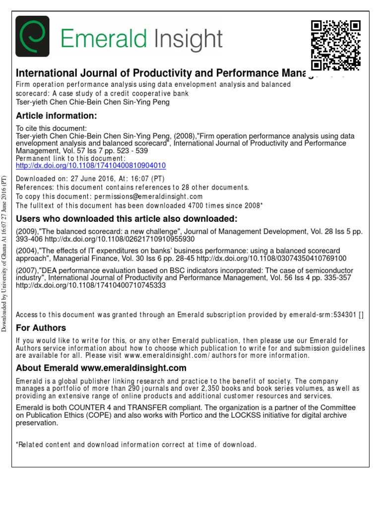 Firm Operation Performance Analysis Using Data Envelopment Analysis and Balanced Scorecard-A ...