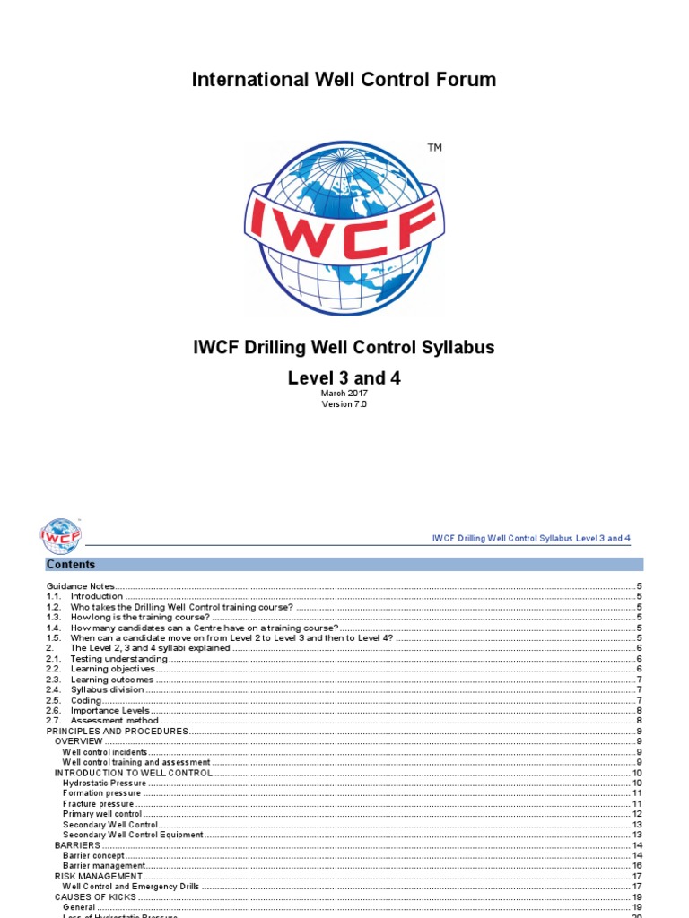 IWCF Drilling Well Control Syllabus - Level 3 and 4 | PDF | Civil ...