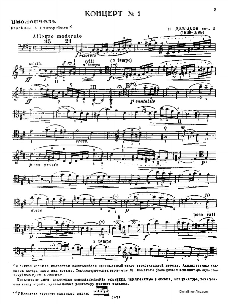 Davydov, Karl - Cello Concerto No.1, Op.5 (Cello Solo Part) | PDF
