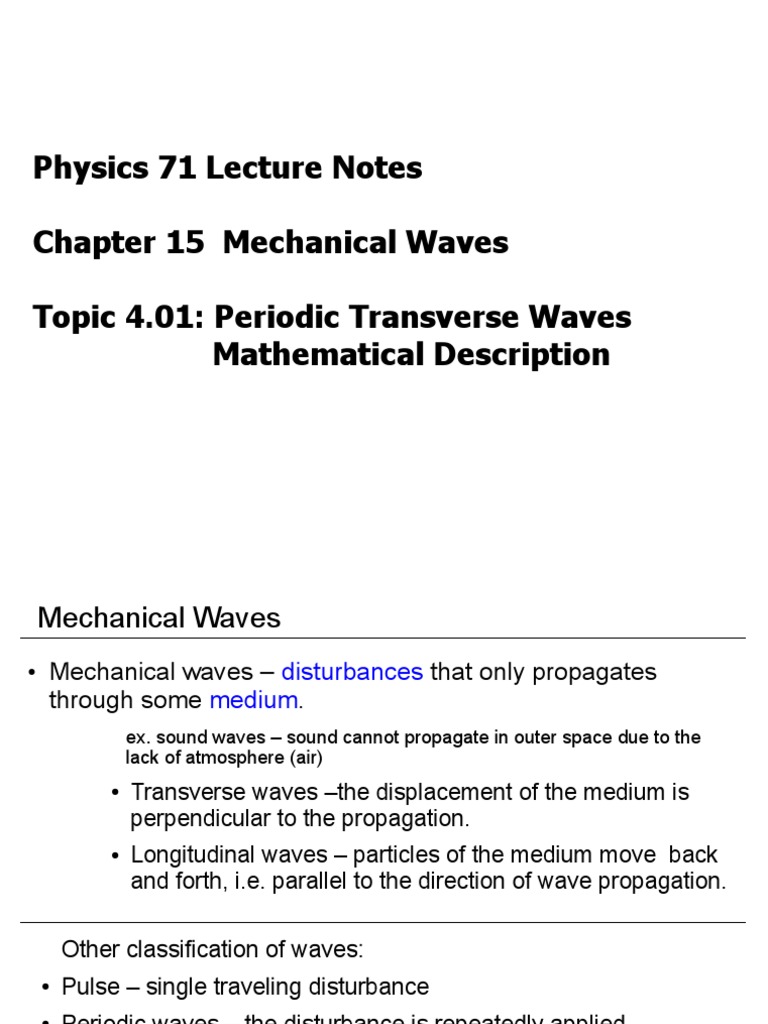 Topic401 (Mechanical Waves - Mathematical Description - Energy of ...