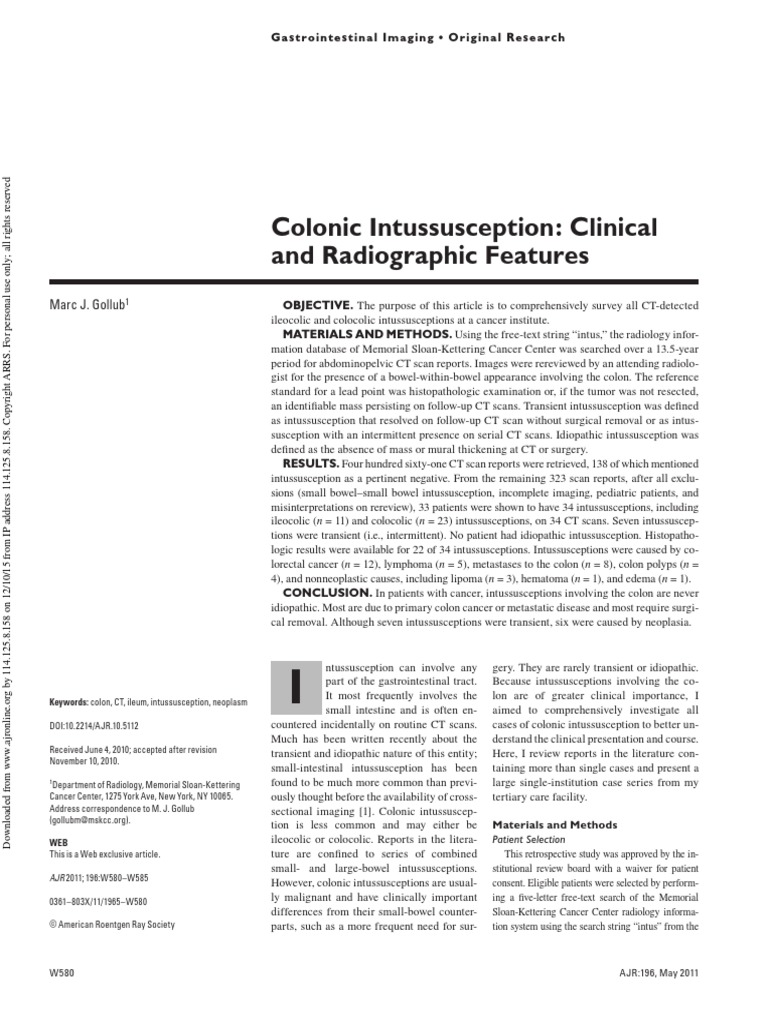 Colonic Intussusception: Clinical and Radiographic Features: Marc J ...