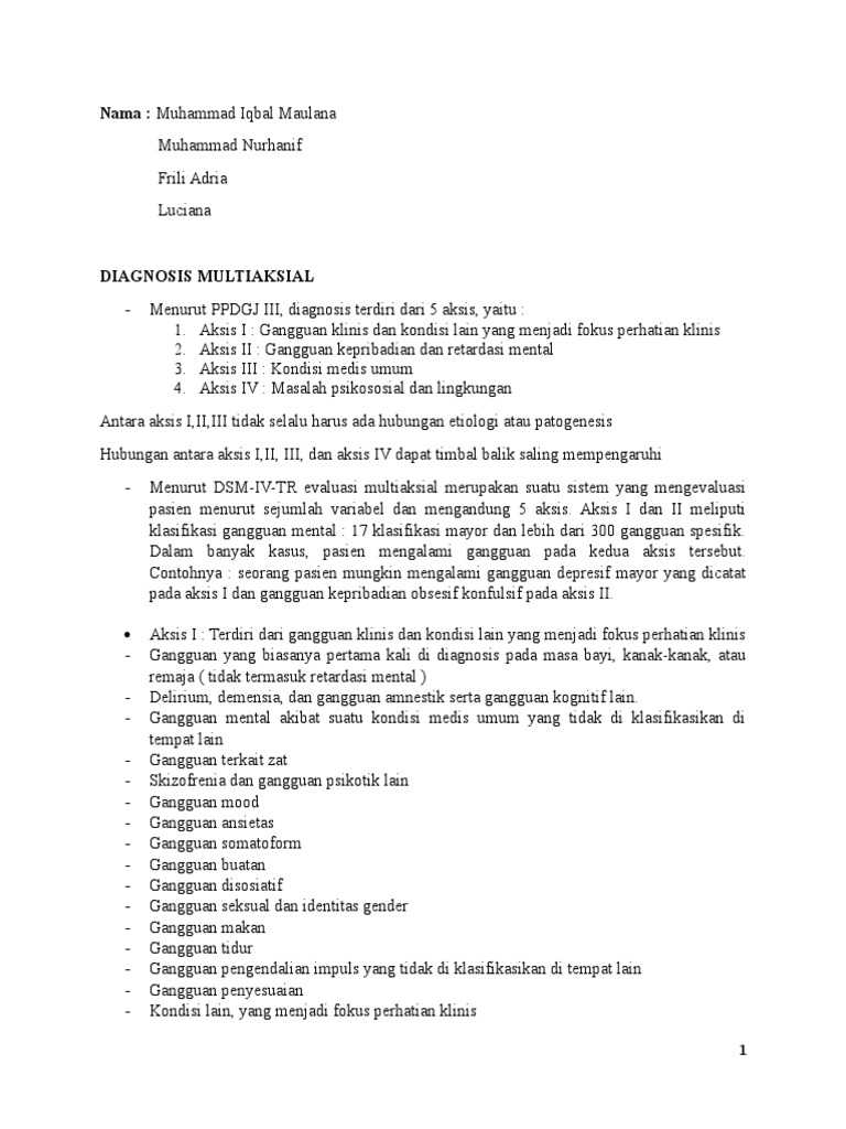 Diagnosis Multiaksial | PDF