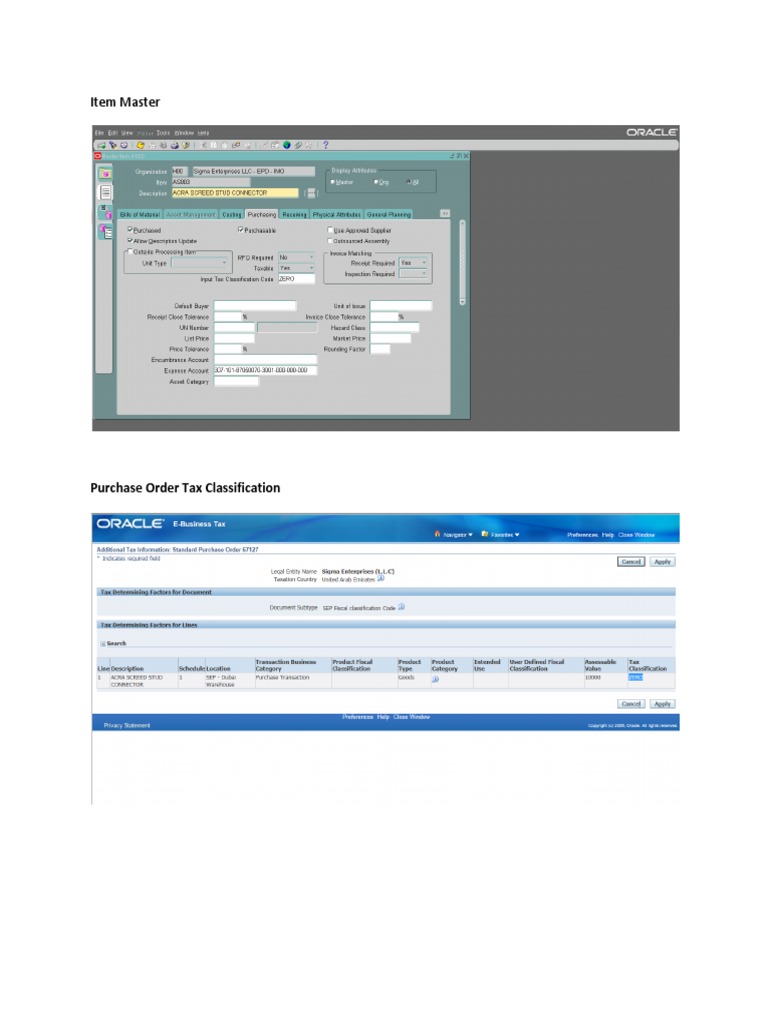 Item Master: Purchase Order Tax Classification | PDF