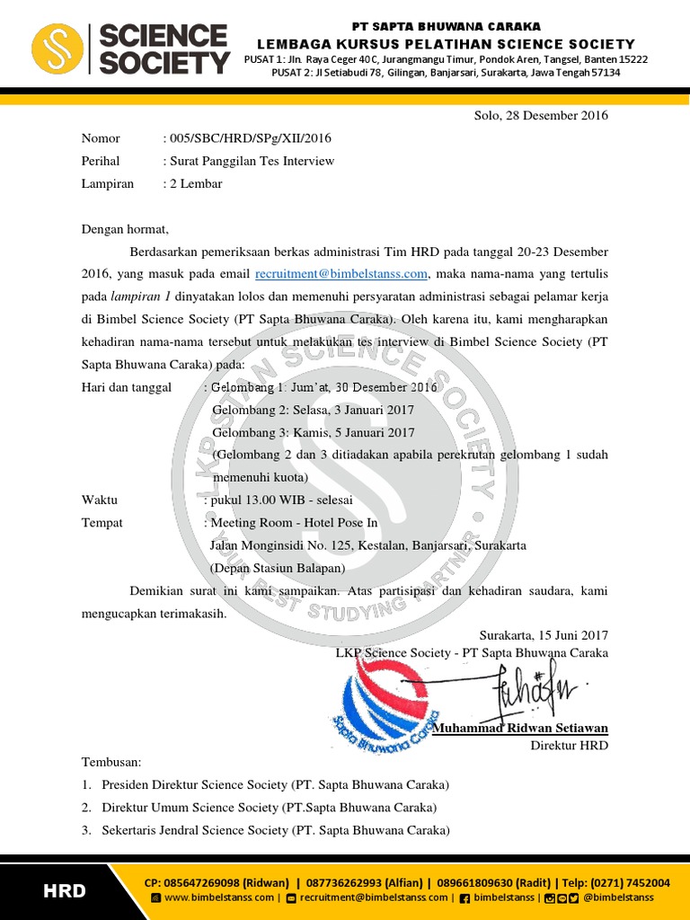 Surat Panggilan Interview | PDF