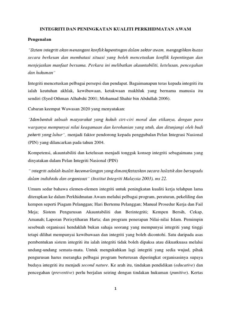 Integriti Dan Peningkatan Kualiti Perkhidmatan | PDF