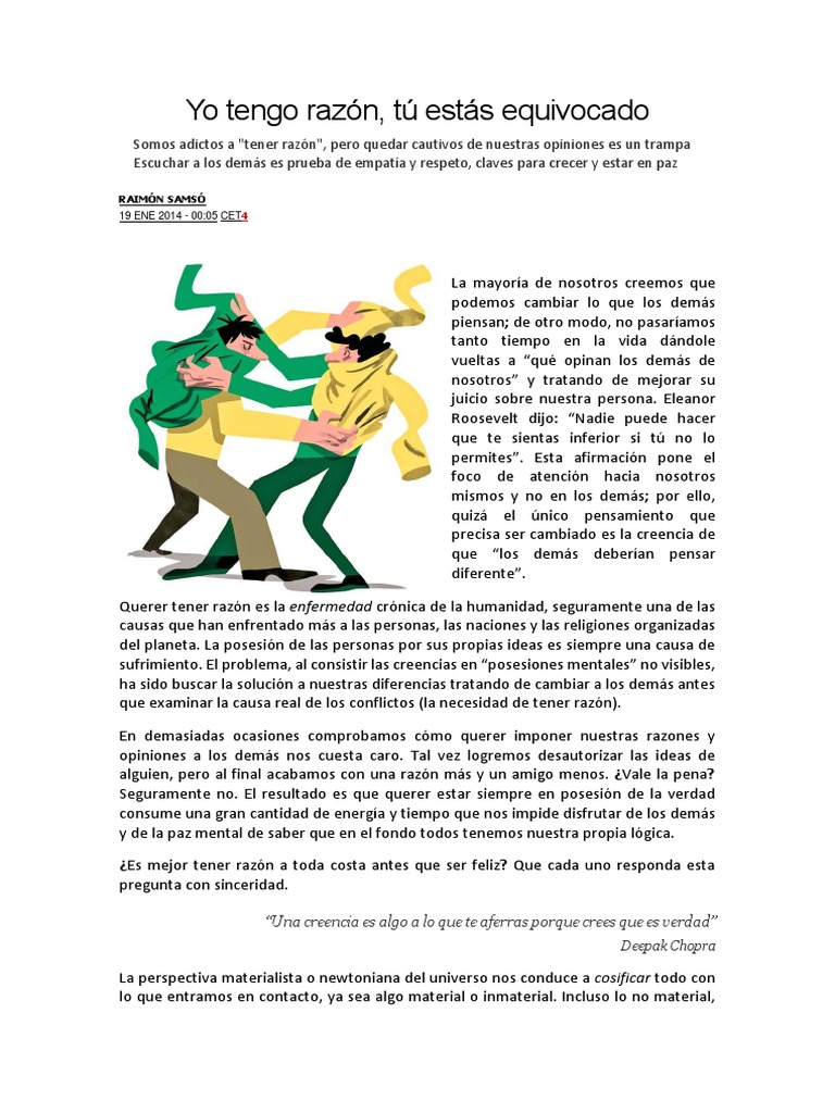 Yo Tengo Razón Tu Estas Equivocado | PDF | Teoría de apego | Verdad