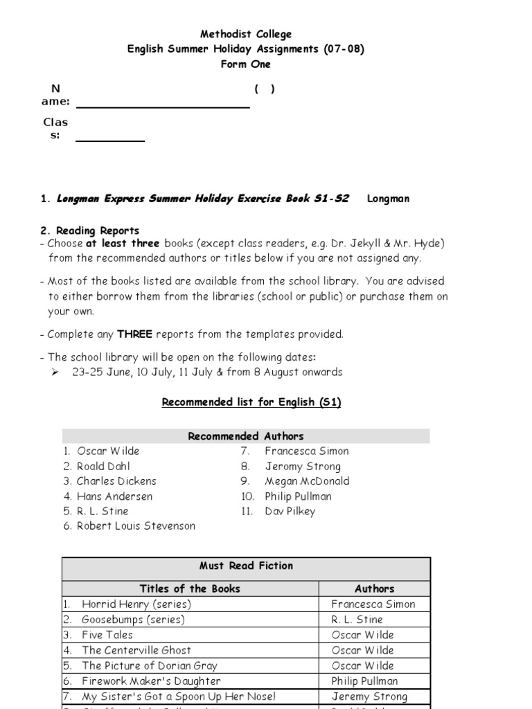 homework-syllabus-form-one-summer-2008