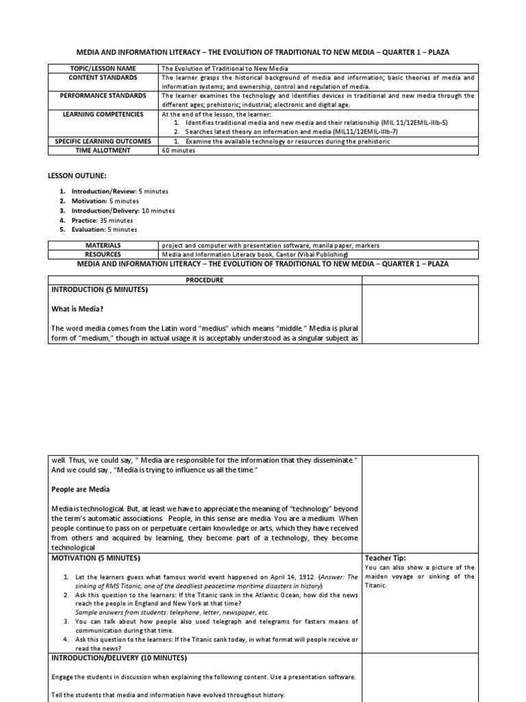 Grade 12 Media Literacy Lesson Plan | PDF | New Media | Media ...