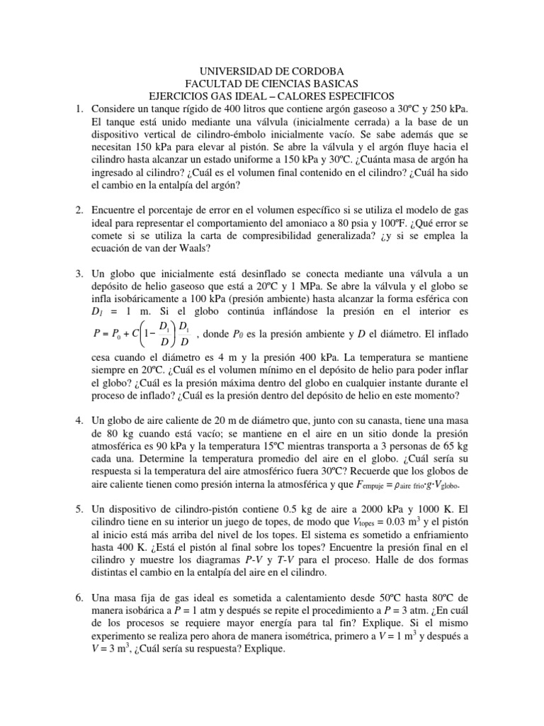 Ejercicios Gas Ideal | PDF | Gases | Presión