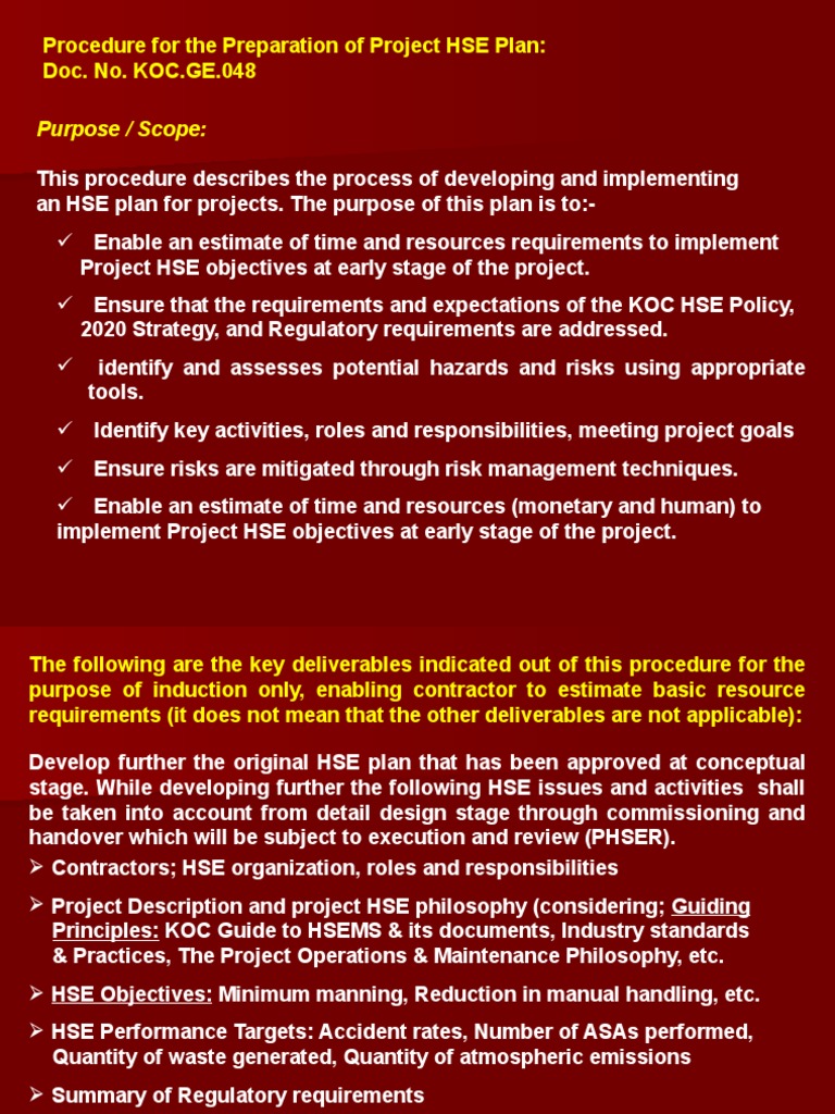 Project HSE Plan Development Procedure | PDF | Bomb Disposal | Risk ...