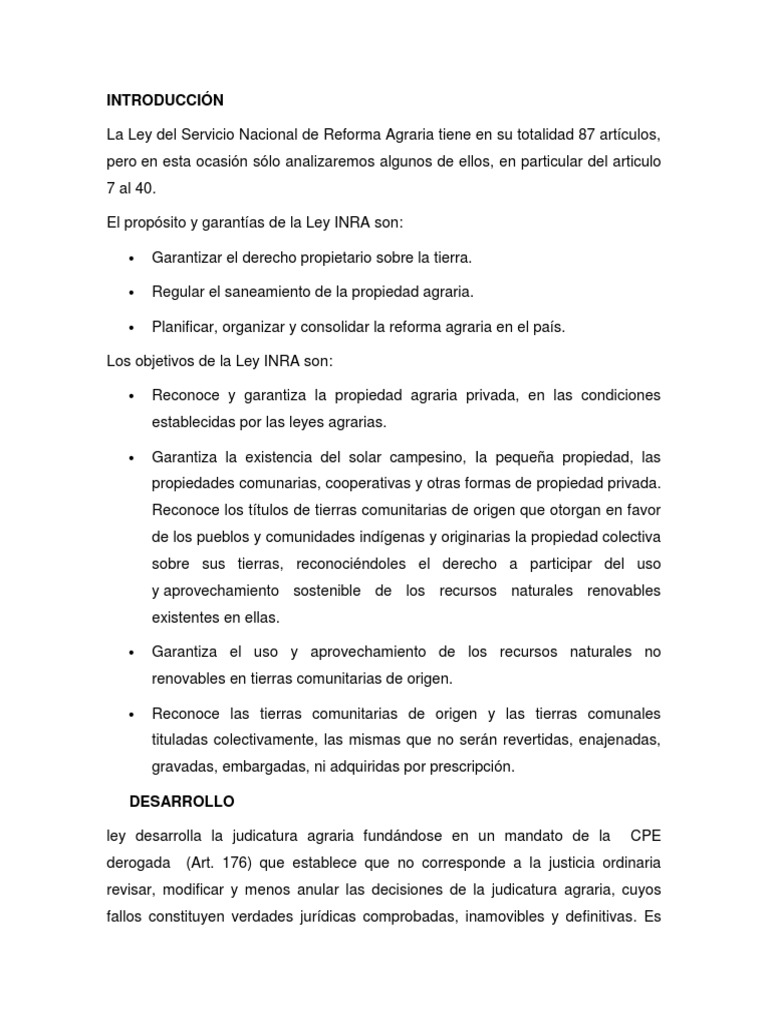 Analisis Ley Inra | PDF | Juez | Propiedad