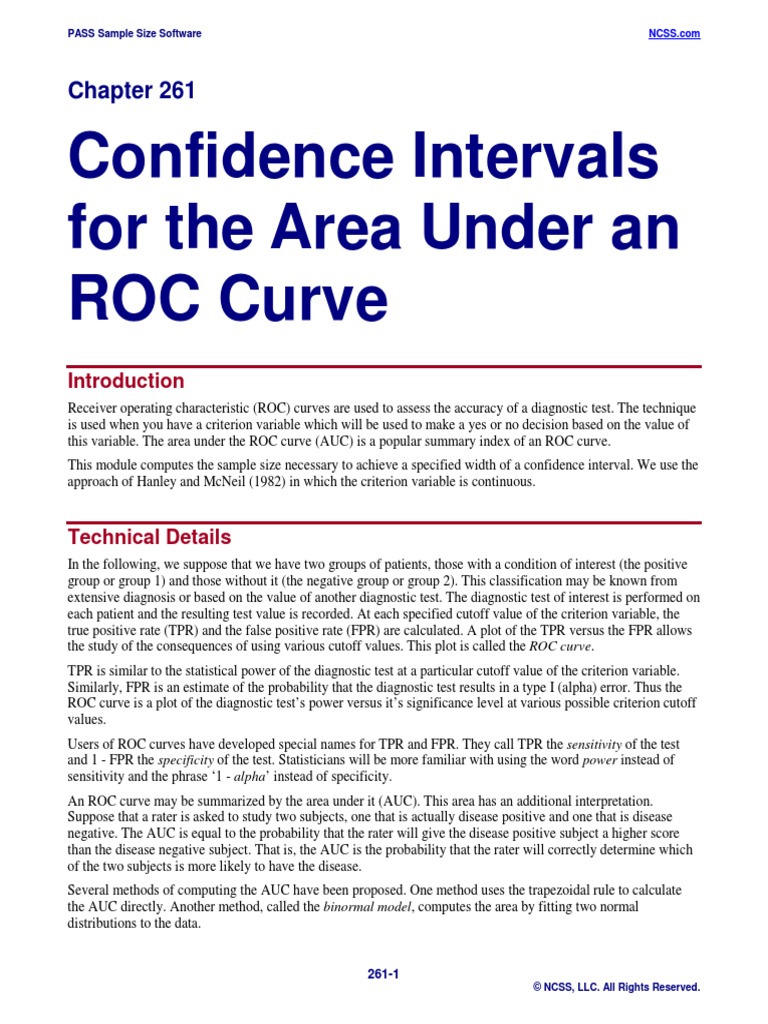 Confidence Intervals For The Area Under An ROC Curve PDF | PDF ...