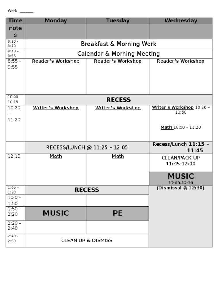 Music: Note S Breakfast & Morning Work Calendar & Morning Meeting | PDF