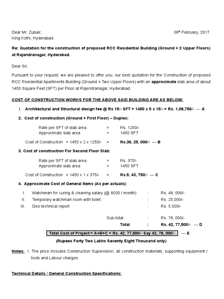 Zaki - Construction Quotation | PDF | Masonry | Wall