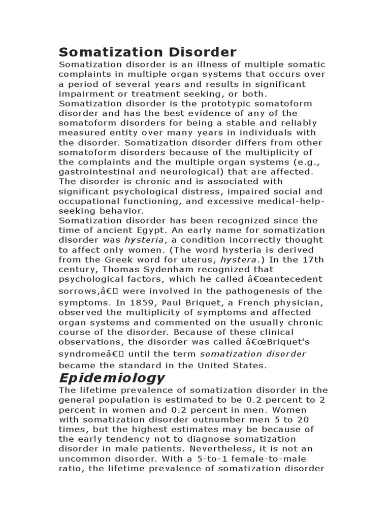 Somatization Disorder | PDF | Mental Disorder | Health Sciences