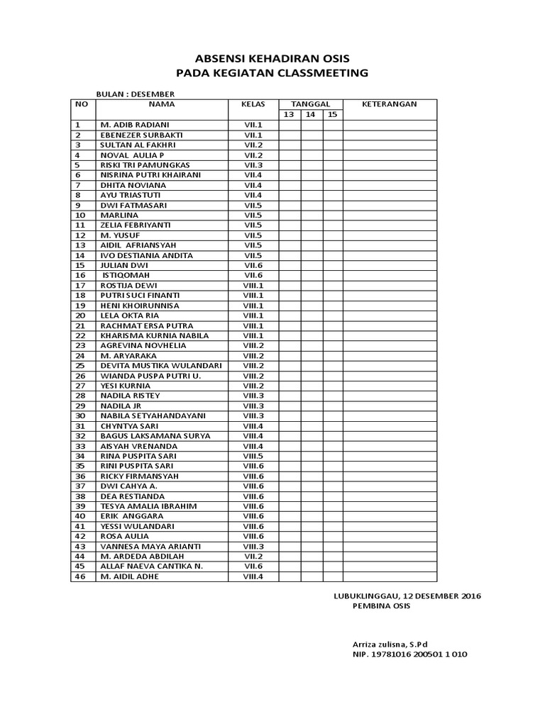 Absensi Kehadiran Osis | PDF