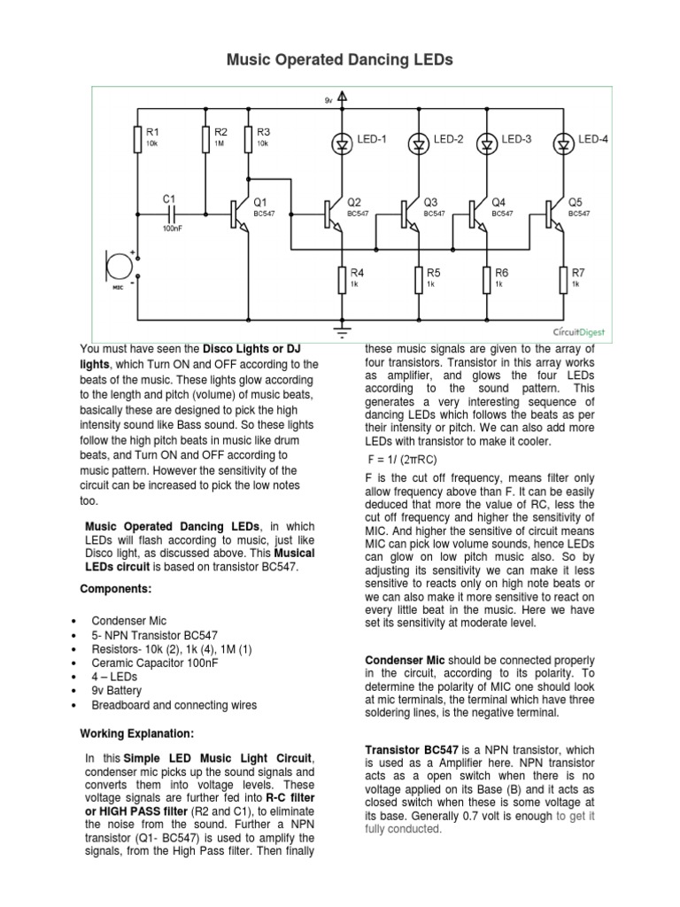 Music Operated Dancing LEDs | PDF | Electronic Circuits | Capacitor