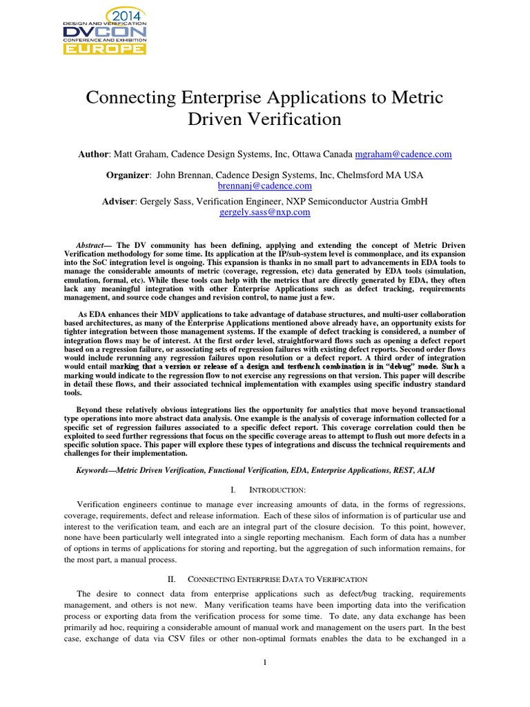 Connecting Enterprise Applications To Metric Driven Verification | Download Free PDF ...