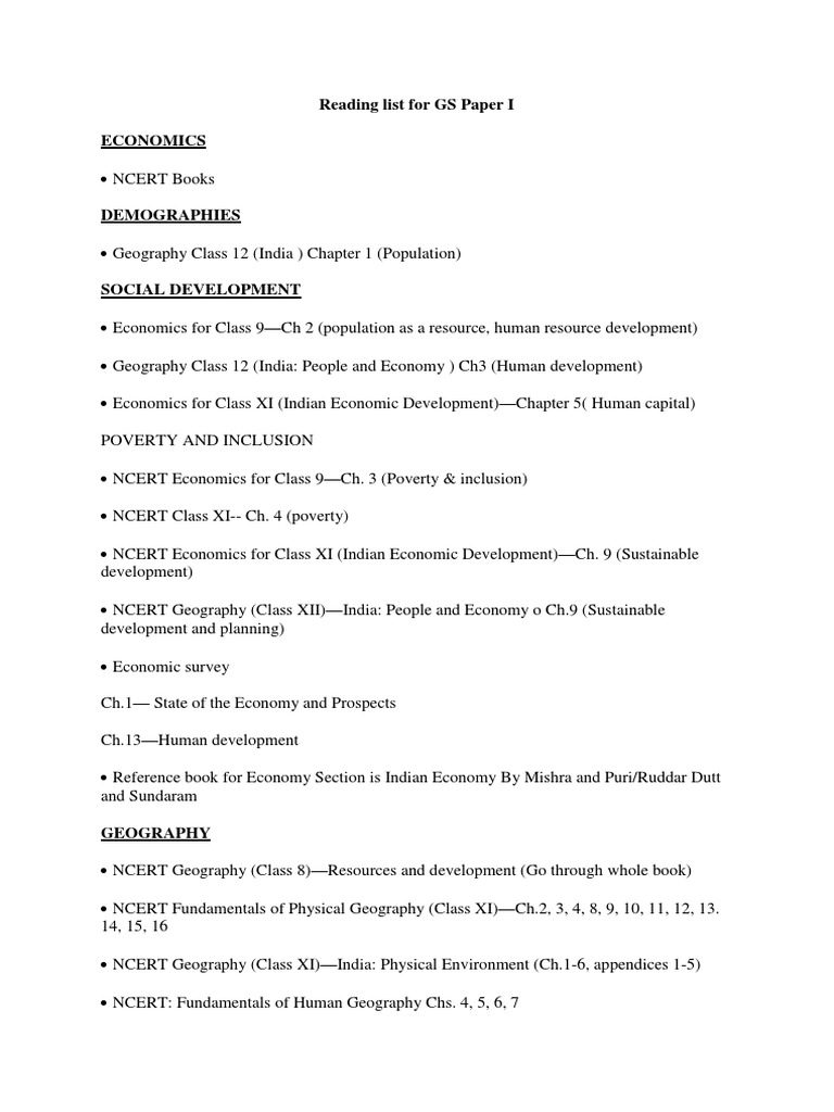 Reading List For GS Paper I | PDF | Resource | Sustainability