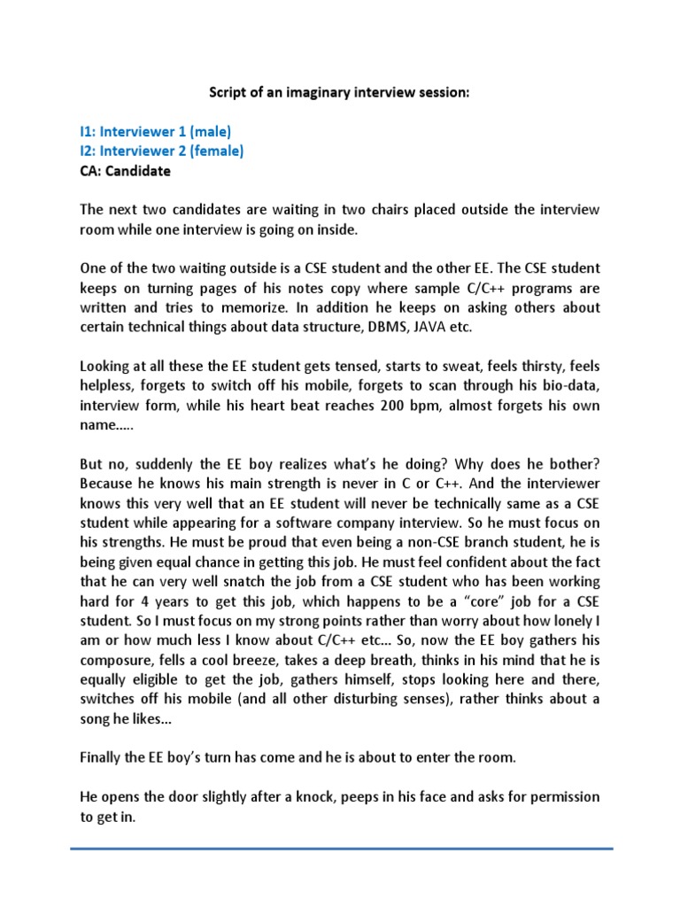 I1: Interviewer 1 (Male) I2: Interviewer 2 (Female) : Script of An ...