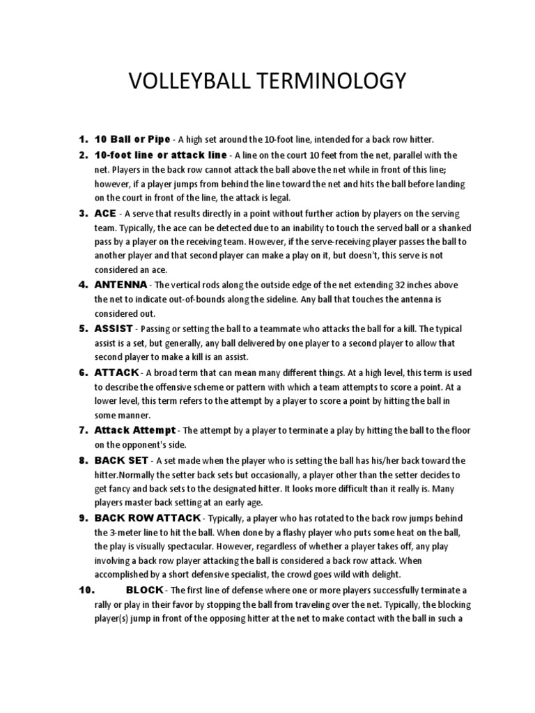 Volleyball Terminology PDF Volleyball Gaming