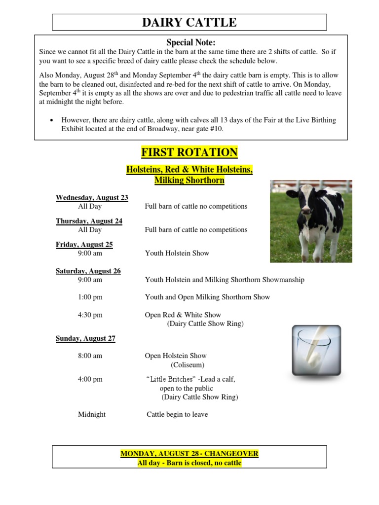 2017 Dairy Cattle Schedule | PDF | Dairy Cattle | Cattle